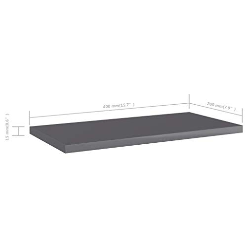 THYUOVAI Bookshelf Boards,Cabinet Shelf Wall Mount Storage Shelves Suitable for Wall Decor,Living Room,Bathroom,Kitchen 8 pcs High Gloss Gray 15.7"x7.9"x0.6" Engineered Wood