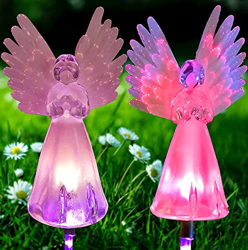 XVZ Outdoor Solar Garden Decorative Light, 2 Pack Solar Angel Light,Outdoor Garden Landscape Waterproof Small Street Light,Suitable for Yard Patio Lawn Grave Cemetery Decorations Backyard