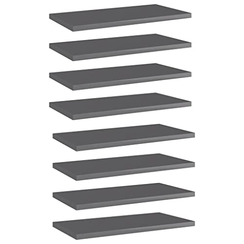 THYUOVAI Bookshelf Boards,Cabinet Shelf Wall Mount Storage Shelves Suitable for Wall Decor,Living Room,Bathroom,Kitchen 8 pcs High Gloss Gray 15.7"x7.9"x0.6" Engineered Wood