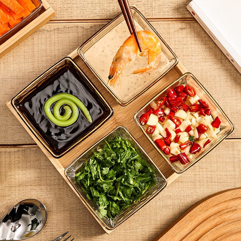 HARAY Salad Bowls Four-square Glass Snack Dish and Chassis Home Restaurant Divided Fruit Snack Dried Fruit Plate Side Dish Dipping Saucer Soy Sauce Dish Salad Bowls (Color : Brass)