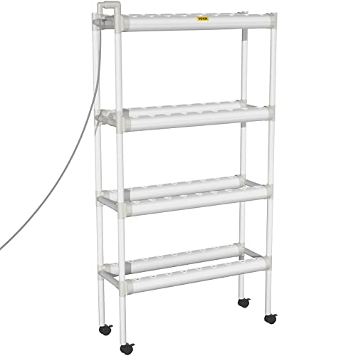 VEVOR Hydroponics Growing System, 72 Sites 8 Pipes Hydroponic System, 4 Layers Hydroponic Kit, Vertical Hydroponic Growing System with Water Pump, Pump Timer, Nest Basket, Sponge for Fruit Vegetables