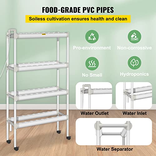 VEVOR Hydroponics Growing System, 72 Sites 8 Pipes Hydroponic System, 4 Layers Hydroponic Kit, Vertical Hydroponic Growing System with Water Pump, Pump Timer, Nest Basket, Sponge for Fruit Vegetables