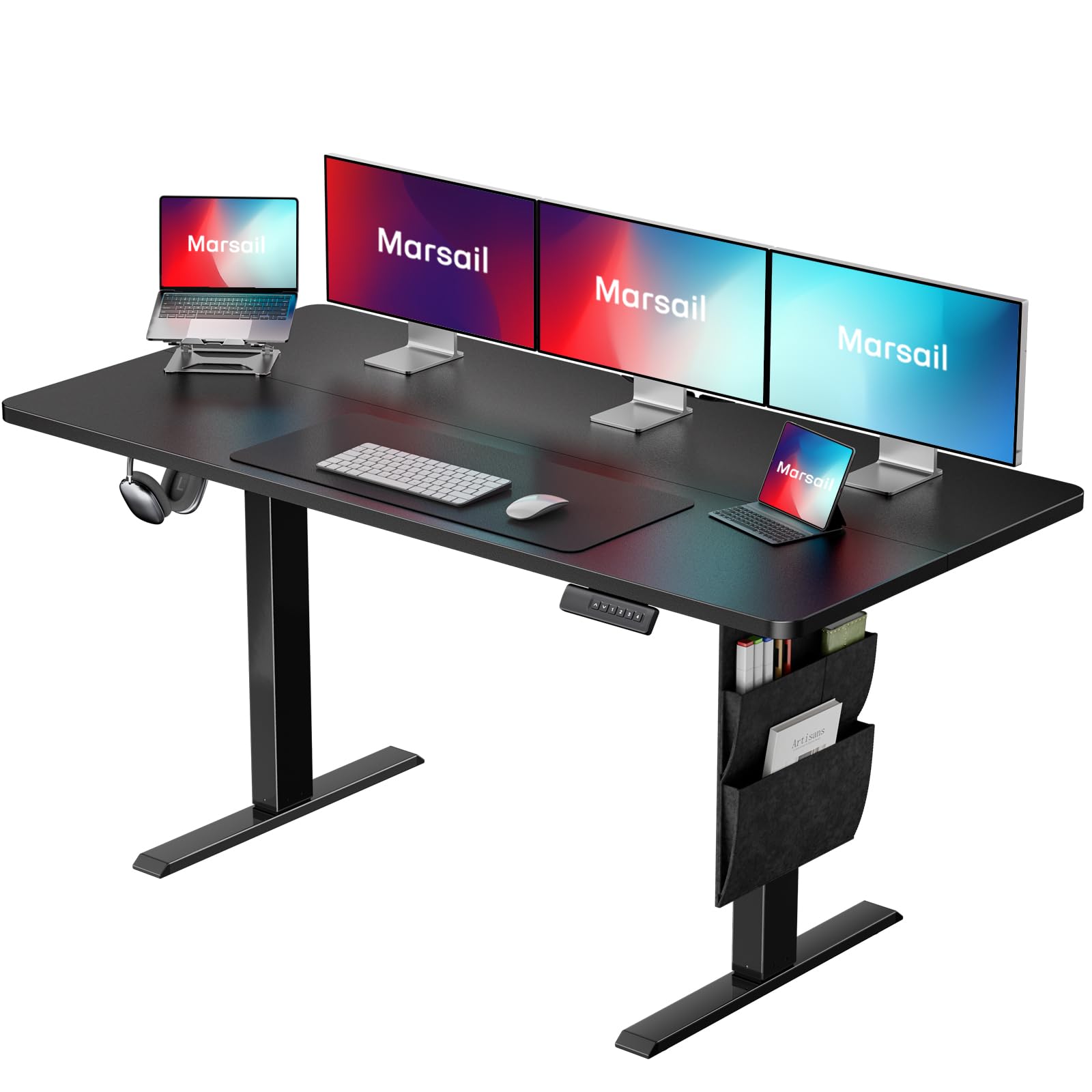 Marsail Standing Desk Adjustable Height, 55x24 Inch Electric Standing Desk with Storage Bag, Stand up Desk for Home Office Computer Desk Memory Preset with Headphone Hook