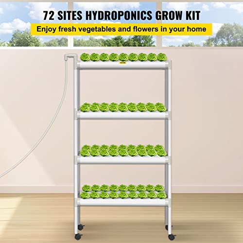 VEVOR Hydroponics Growing System, 72 Sites 8 Pipes Hydroponic System, 4 Layers Hydroponic Kit, Vertical Hydroponic Growing System with Water Pump, Pump Timer, Nest Basket, Sponge for Fruit Vegetables
