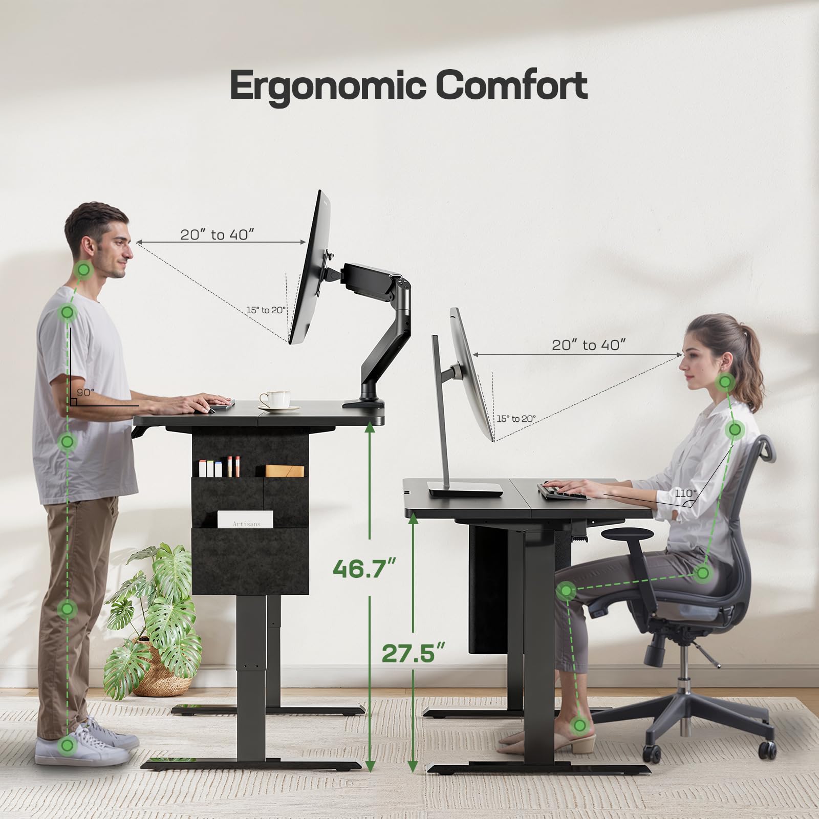 Marsail Standing Desk Adjustable Height, 55x24 Inch Electric Standing Desk with Storage Bag, Stand up Desk for Home Office Computer Desk Memory Preset with Headphone Hook
