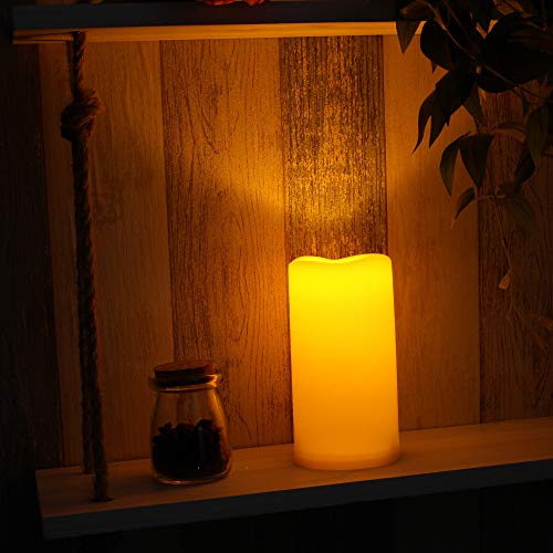 2 PCS Waterproof Outdoor Battery Operated Flameless LED Pillar Candles with Remote Flickering Plastic Electric Decorative Light for Lantern Party Wedding Decoration Garden Patio Home Decor 3x6 Inches