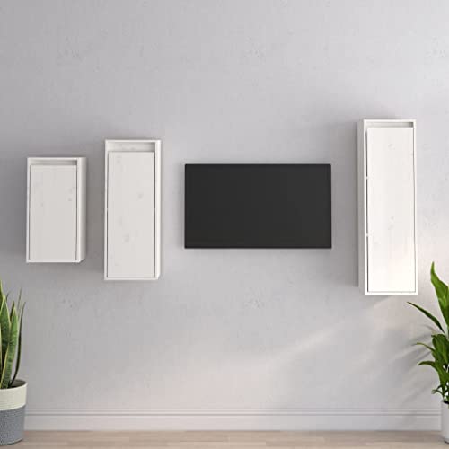 GaRcan 3X Solid Wood Pine TV Cabinets Home Indoor Living Room Entertainment Centre Wall Mounted Hanging Shelf Floating Storage TV Unit Stand Grey (White)