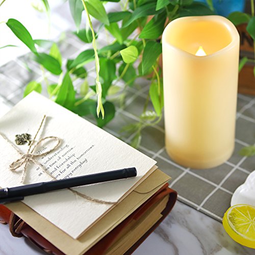 2 PCS Waterproof Outdoor Battery Operated Flameless LED Pillar Candles with Remote Flickering Plastic Electric Decorative Light for Lantern Party Wedding Decoration Garden Patio Home Decor 3x6 Inches