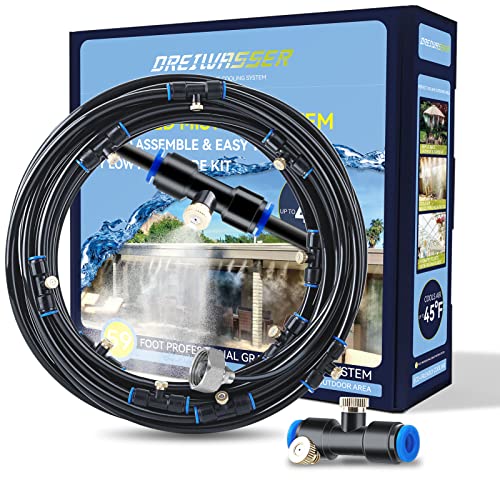 DreiWasser Misters for Outside Patio 59ft, DIY Mister System for Cooling Outdoor + 19 Brass Mist Nozzles + 1 Brass Adapter (3/4"), Misting Cooling System for Backyard Porch Deck