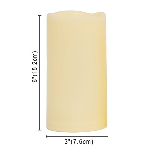 2 PCS Waterproof Outdoor Battery Operated Flameless LED Pillar Candles with Remote Flickering Plastic Electric Decorative Light for Lantern Party Wedding Decoration Garden Patio Home Decor 3x6 Inches