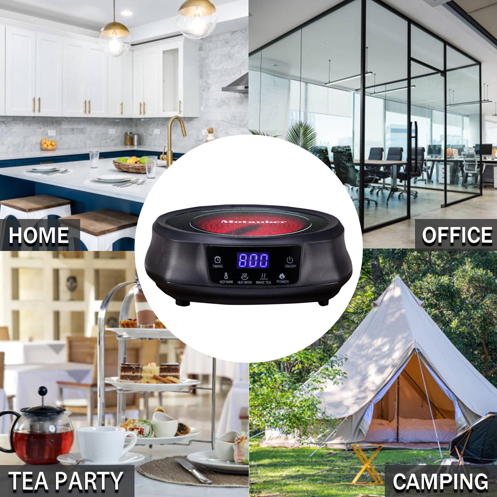 Mini Electric Stove 800W, Boil Tea,Ceramic Glass Cooktop with 8 Adjustable Power Levels, Intelligent Auto-Off Feature,Countertop Burners,For Tea Enthusiasts,Tea party (Black)