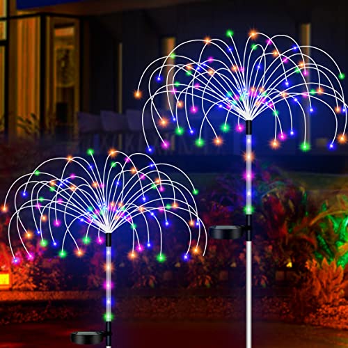 Insoiis Solar Firework Lights, 2 Pack 120 LED Solar Outdoor Lights Decorative, 2 Lighting Modes Sparkles Stake Yard Light for Garden, Yard, Landscape and Driveway