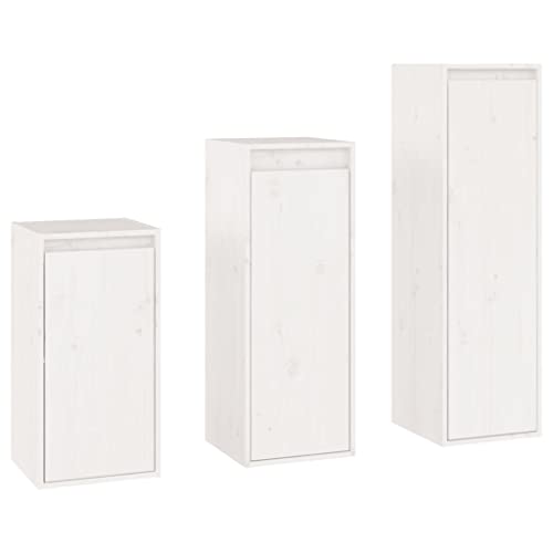 GaRcan 3X Solid Wood Pine TV Cabinets Home Indoor Living Room Entertainment Centre Wall Mounted Hanging Shelf Floating Storage TV Unit Stand Grey (White)