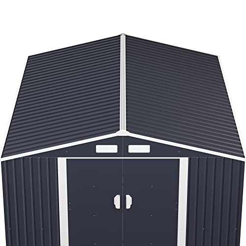 OELUBBY 9.1' x 10.5' Storage Shed Outdoor Metal Storage Clearance, Utility Large Shed Tool House for Backyard Garden Lawn Mower Equipment Organizer w/Lockable Sliding Door, Vents, Floor Frame - Gray