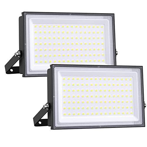 Onforu 2 Pack 100W LED Flood Light Outdoor, 8900LM Super Bright Outdoor Security Lights, IP66 Waterproof Flood Lights Outdoor, 6500K Daylight White Floodlight for Yard Garden Playground Basketball