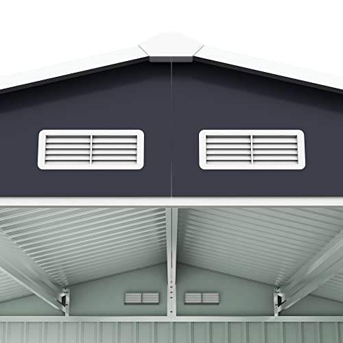 OELUBBY 9.1' x 10.5' Storage Shed Outdoor Metal Storage Clearance, Utility Large Shed Tool House for Backyard Garden Lawn Mower Equipment Organizer w/Lockable Sliding Door, Vents, Floor Frame - Gray