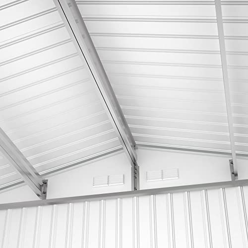OELUBBY 9.1' x 10.5' Storage Shed Outdoor Metal Storage Clearance, Utility Large Shed Tool House for Backyard Garden Lawn Mower Equipment Organizer w/Lockable Sliding Door, Vents, Floor Frame - Gray