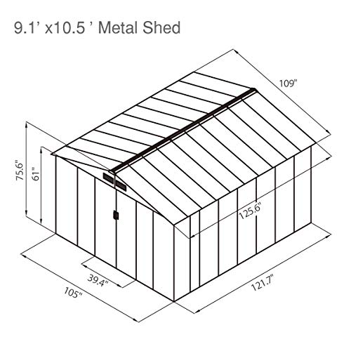 OELUBBY 9.1' x 10.5' Storage Shed Outdoor Metal Storage Clearance, Utility Large Shed Tool House for Backyard Garden Lawn Mower Equipment Organizer w/Lockable Sliding Door, Vents, Floor Frame - Gray