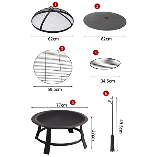 MCNUSS 30in Garden Fire Pits, Outdoor Steel Fire Pit with Spark Screen,Black Stainless Steel Construction Portable Campfire, Backyard and Patio Firepits