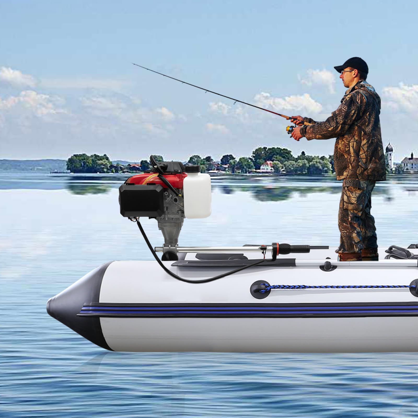 4 Stroke Outboard Motor,1.6KW Outboard Fishing Boat Motor Engine With Air Cooling,52CC Portables Boat Engine for Inflatable Boat Kayak and Small Boat