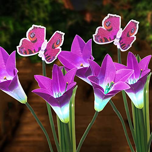 Sunlisky Solar Lights Outdoor Garden Decorative Flowers 2 Pack, Waterproof Lily LED Fairy Solar Garden Light , Multi-Color Changing LED Solar Powered Light for Garden, Pathway, Patio