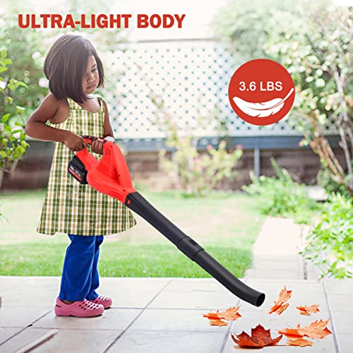 Hitish Cordless Leaf Blower, 20V 130MPH Electric Leaf Blower with 2 x 2.0Ah Battery & Fast Charger, Portable Leaf Blower with 2 Section Tubes & 2 Speed Control for Blowing Leaves, Snow Debris & Dust