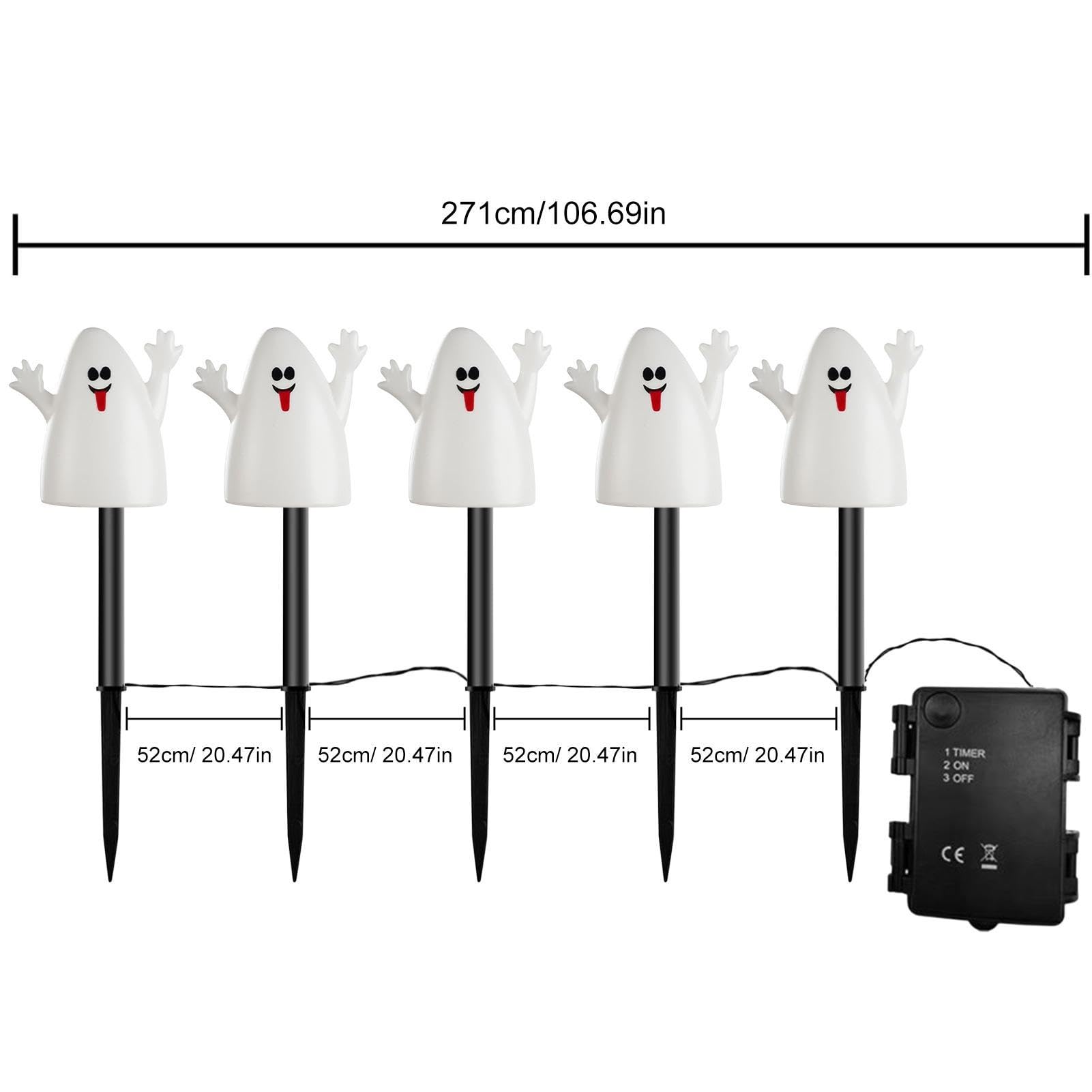 Ghost Yard Stakes, 2 Modes Halloween Decorative Stake Light, Halloween Ghost Led Stake Lights with 2 Lighting Modes, Solar Powered Led Ghost Lights, Light Up Halloween Decorations for Holiday Home