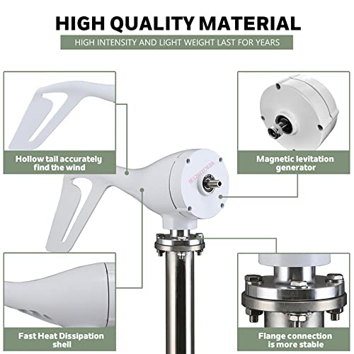 HUIZHITENGDA 3000W No Noise Wind Turbine MPPT Controller,12V/24V/48V Small Wind Turbine for Home Use for Outdoor Gardens(White,8 Blades),48v