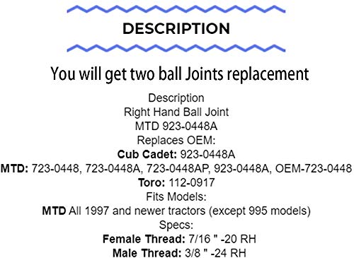 Thaekuns 923-0448 923-0448A 723-0448 723-0448A Tractor Ball Joints fits for MTD Cub Troy Bilt Huskee,Toro