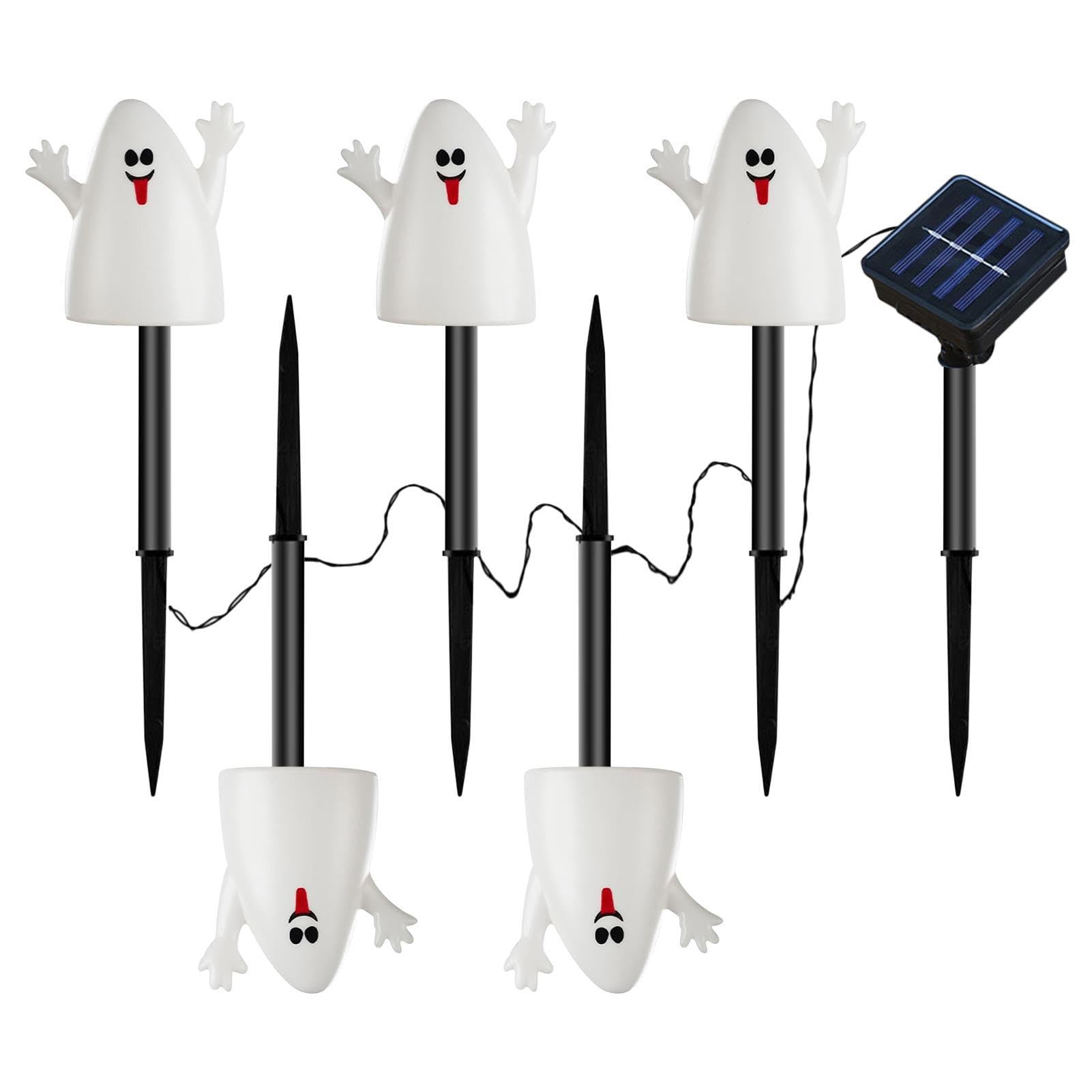 Ghost Yard Stakes, 2 Modes Halloween Decorative Stake Light, Halloween Ghost Led Stake Lights with 2 Lighting Modes, Solar Powered Led Ghost Lights, Light Up Halloween Decorations for Holiday Home