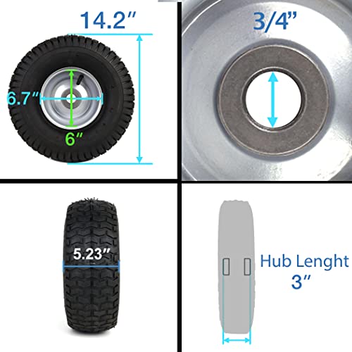 (2 Pack) 15 x 6.00-6 Tire and Wheel Set - for Lawn Tractors with 3β Centered Hub and 3/4" Sintered iron bushings