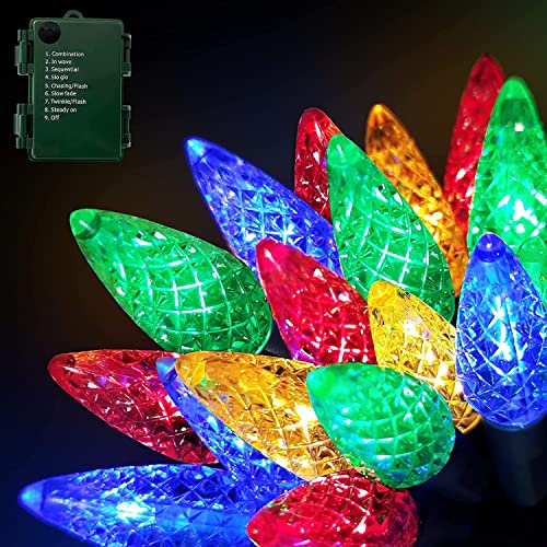 TURNMEON C6 Christmas String Lights Decor, 50 LED 16.4 Ft Battery Operated Fairy Lights Timer 8 Modes Waterproof Xmas Lights for Patio Garden Christmas Tree Decoration Indoor Outdoor Home (Multicolor)