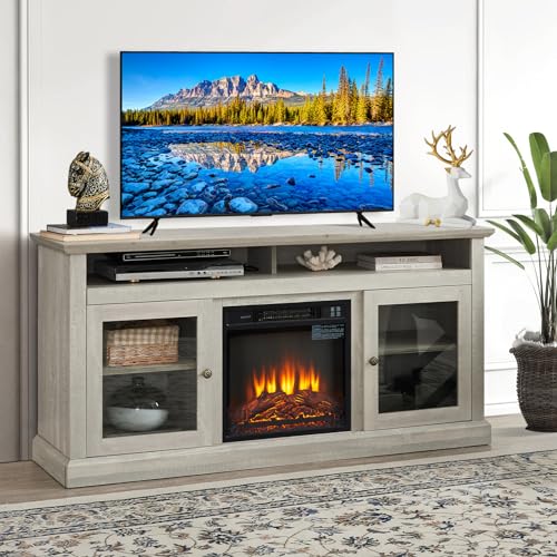 Zevemomo Fireplace TV Stand, 60", Rustic Grey