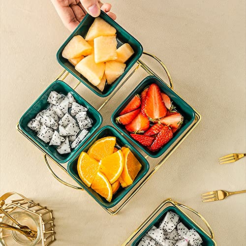 Salad Bowls Home Four-grid Ceramic Platter With Shelf Snack Fruit Plate Modern Restaurant Snack Plate Creative Snack Candy Dried Fruit Plate Soy Sauce Dish Salad Bowls (Color : 1)