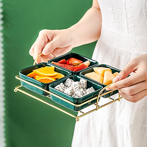 Salad Bowls Home Four-grid Ceramic Platter With Shelf Snack Fruit Plate Modern Restaurant Snack Plate Creative Snack Candy Dried Fruit Plate Soy Sauce Dish Salad Bowls (Color : 1)