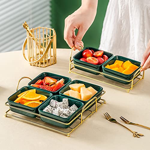 Salad Bowls Home Four-grid Ceramic Platter With Shelf Snack Fruit Plate Modern Restaurant Snack Plate Creative Snack Candy Dried Fruit Plate Soy Sauce Dish Salad Bowls (Color : 1)
