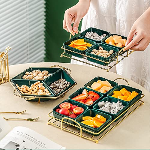 Salad Bowls Home Four-grid Ceramic Platter With Shelf Snack Fruit Plate Modern Restaurant Snack Plate Creative Snack Candy Dried Fruit Plate Soy Sauce Dish Salad Bowls (Color : 1)