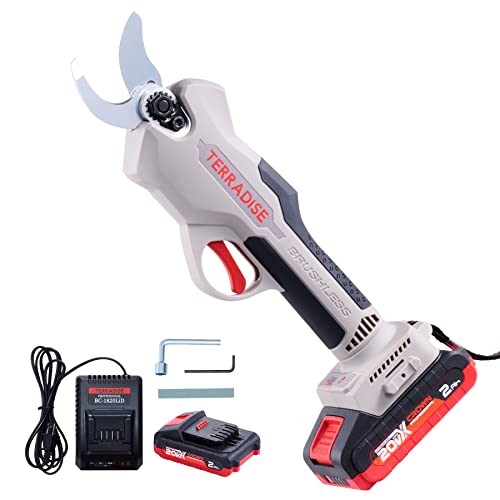 TERRADISE Electric Pruning Shears for Gardening, Power Garden Shears with Rechargeable 2000mAh Battery & Sheath, Cordless Hand Pruner w Adjustable Cutting Width, Hand Held Tree Trimmer Hedge Shears