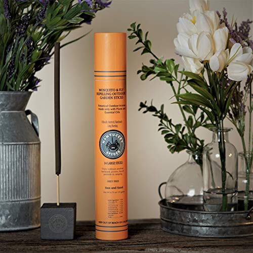 Nantucket Spider Bundle | Garden Repellent Sticks 14 Pack and Incense Stick Holder | Repels Mosquitoes & Flies | Long Lasting | Soapstone Block, Handmade Bamboo Based Sticks, Sun and Sand