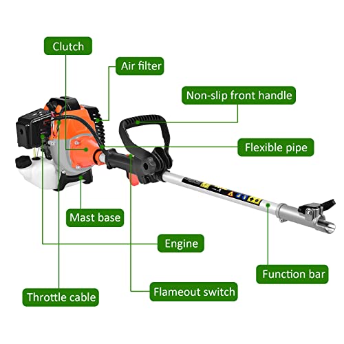 DatingDay 52cc 6 in 1 Gas Petrol Hedge Trimmer Brush Cutter Chainsaw Multifunctional for Garden