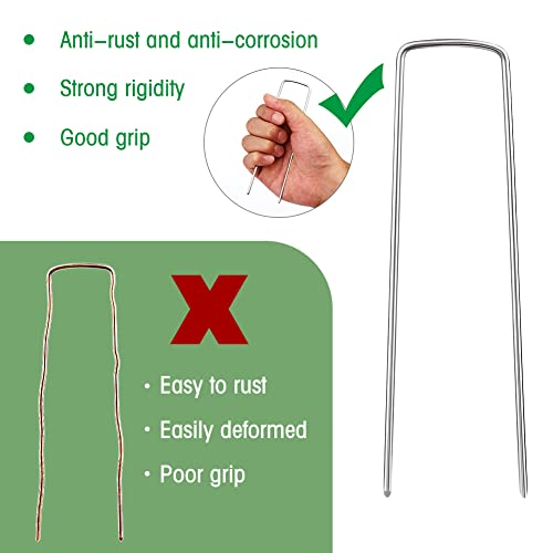 60Pcs Heavy Duty Galvanized Garden Staple U-Shaped Pins+10Pcs Gasket+2 Hooks,6 Inch Reusable Sod Fence Staples Garden Stakes Staples for Anchoring Tents,Ground Covers,Pet Cages and,etc.
