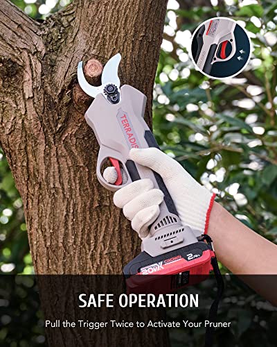 TERRADISE Electric Pruning Shears for Gardening, Power Garden Shears with Rechargeable 2000mAh Battery & Sheath, Cordless Hand Pruner w Adjustable Cutting Width, Hand Held Tree Trimmer Hedge Shears