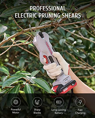 TERRADISE Electric Pruning Shears for Gardening, Power Garden Shears with Rechargeable 2000mAh Battery & Sheath, Cordless Hand Pruner w Adjustable Cutting Width, Hand Held Tree Trimmer Hedge Shears