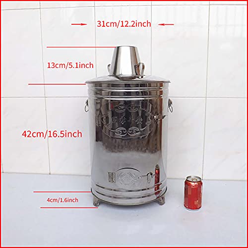35L Stainless Steel Burn Barrel for Branches with Rack and Hook,Garden Incinerator Outdoor Bin for Burning Trash Leaf Yard Waste Debris Paper,Silver,35L