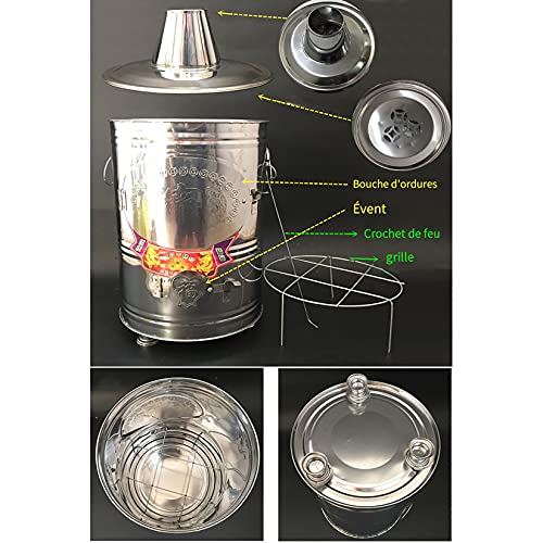 35L Stainless Steel Burn Barrel for Branches with Rack and Hook,Garden Incinerator Outdoor Bin for Burning Trash Leaf Yard Waste Debris Paper,Silver,35L