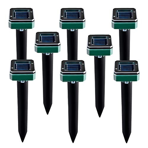 Ultrasonic Mole Repellent, 8 Pack Outdoor Gopher Repellent Solar Powered for Snake, Vole, Groundhog, Waterproof Animal Deterrent Device for Garden and Yard