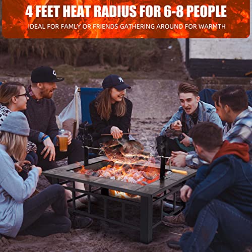 KOIECETA 37 Inch Multifunctional Fire Pits for Outside,Marble Tile Square Tabletop firepit,Backyard Garden Fireplace for Outdoor Heating, Camping,Campfires and BBQ…