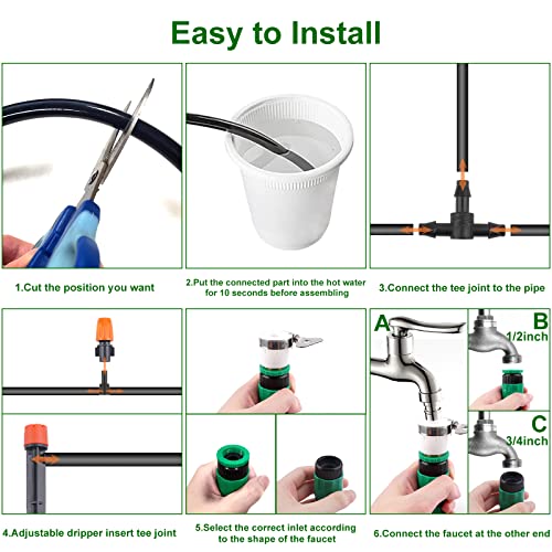 AUMIO Drip Irrigation Kit 115FT Garden Irrigation System 1/4" 1/2β Blank Distribution Tubing Watering System Adjustable Nozzle Automatic Irrigation Equipment for Greenhouse, Flower Bed, Patio, Lawn
