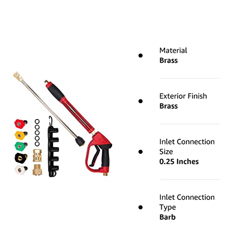 Hourleey Pressure Washer Gun, Red High Power Washer Gun with Replacement Wand Extension, 5 Nozzle Tips, M22 Fittings, 40 Inch, 5000 PSI