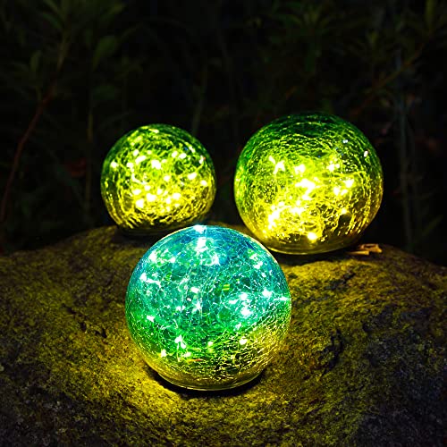 UAMSTYLE Globe Solar Lights Waterproof Decorative 2 Pack Globe Cracked Glass Gazing Ball for Outdoor Garden Decor Decorations Pathway Patio Yard Lawn,Green